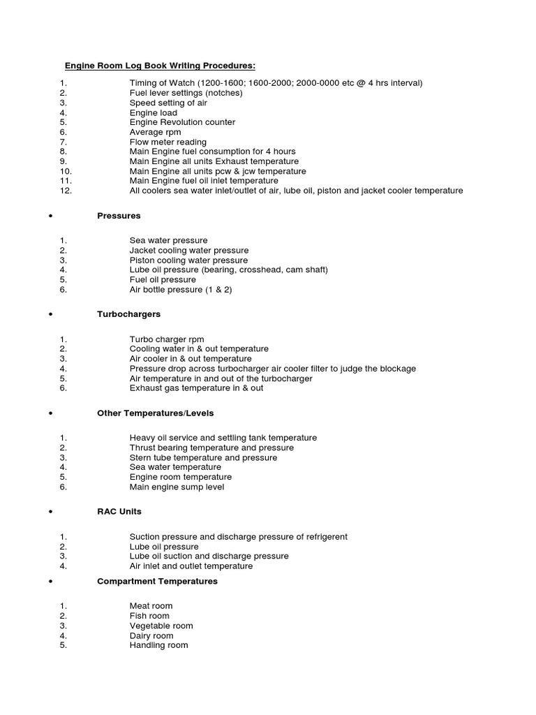 Engine Room Log Book Writing Procedures | PDF | Turbocharger | Lubricant