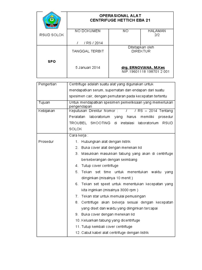 SPO Pengoperasian Sentrifus | PDF