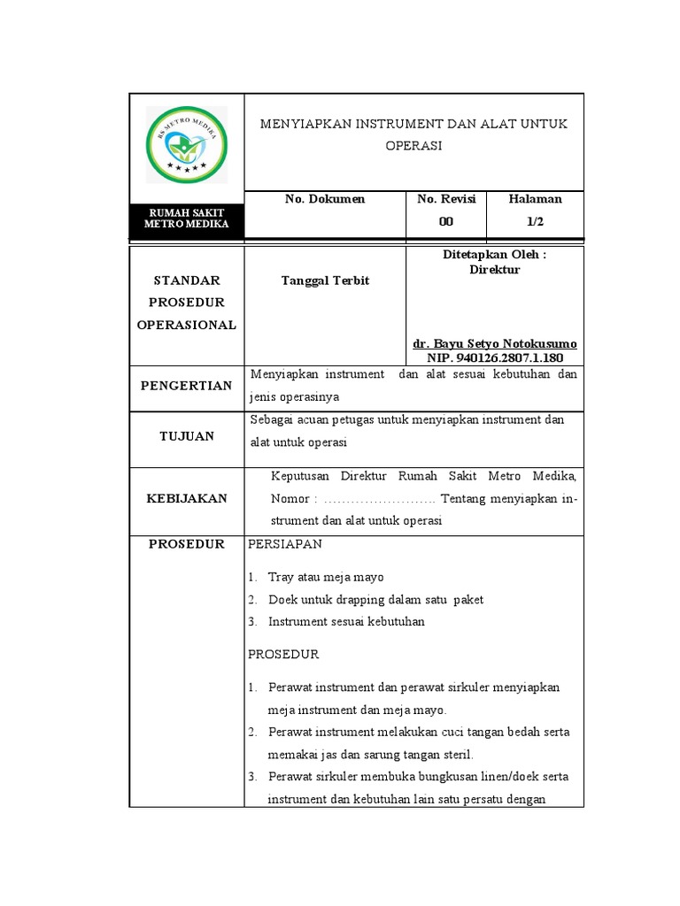 Persiapan Alat Operasi di RS Metro Medika | PDF