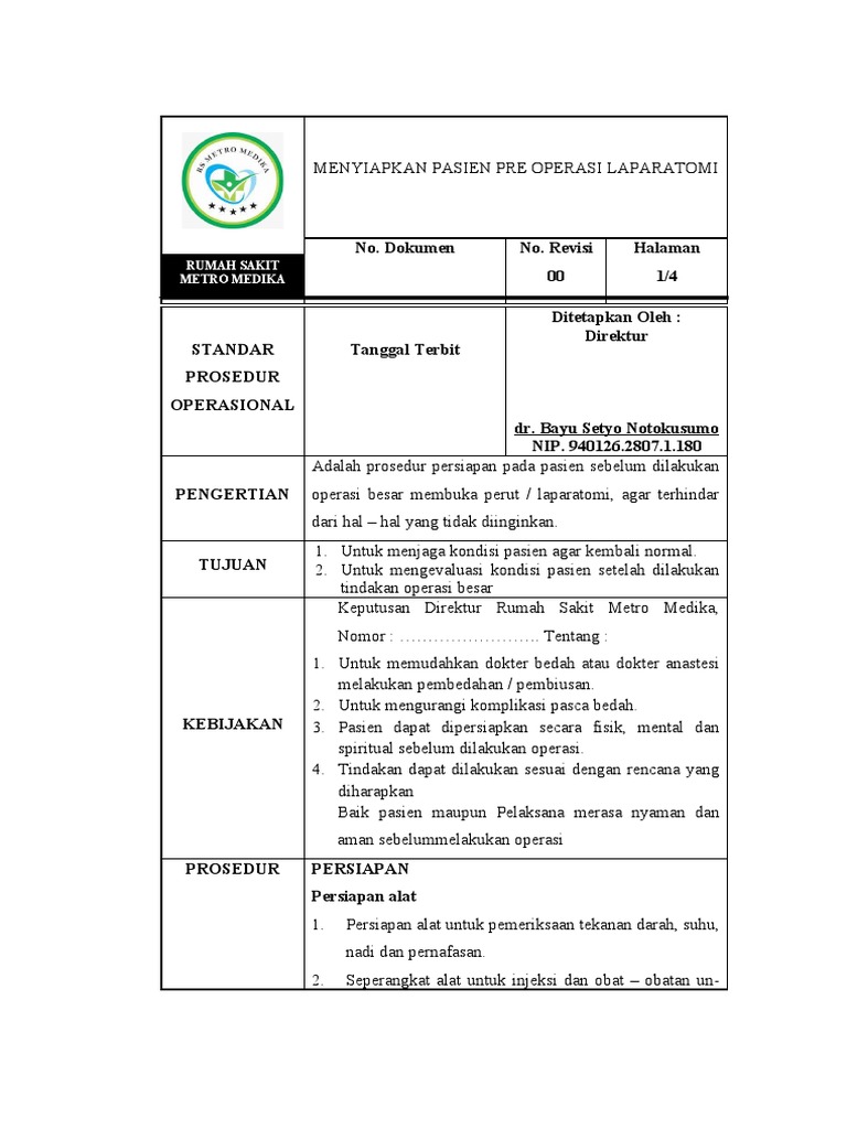 Persiapan Pre Operasi Laparotomi | PDF