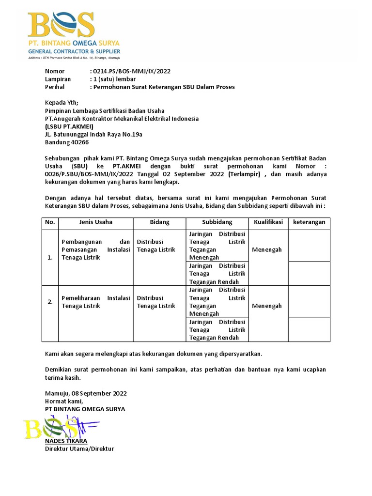 Permohonan Surat Keterangan SBU Dalam Proses | PDF