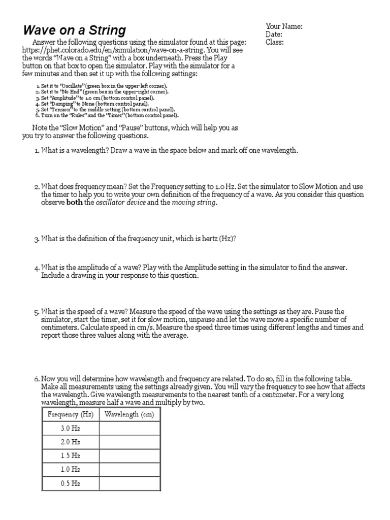 STEPHEN MCMAHON - Activity - Wave On A String With PhET Simulator | PDF ...