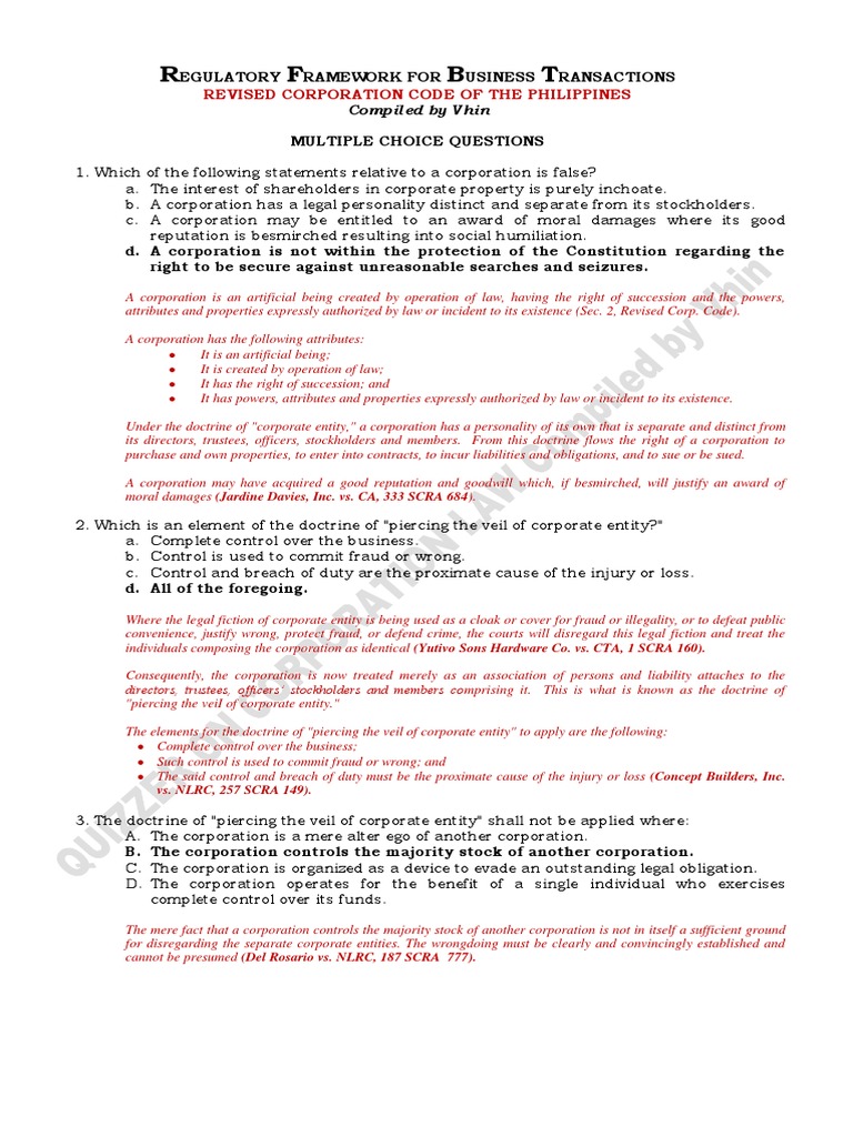 RFBT Reviewer - Revised Corporation Code | PDF | Stocks | Retained Earnings