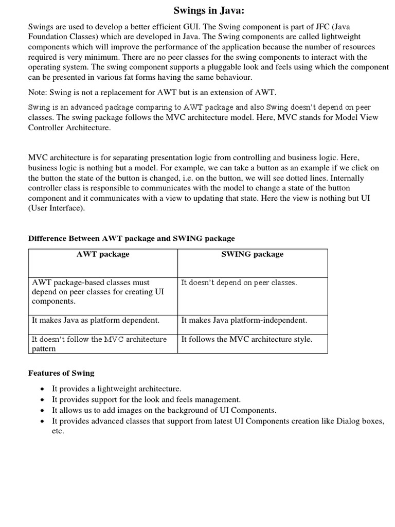 Swings In Java Pdf Graphical User Interfaces Computing