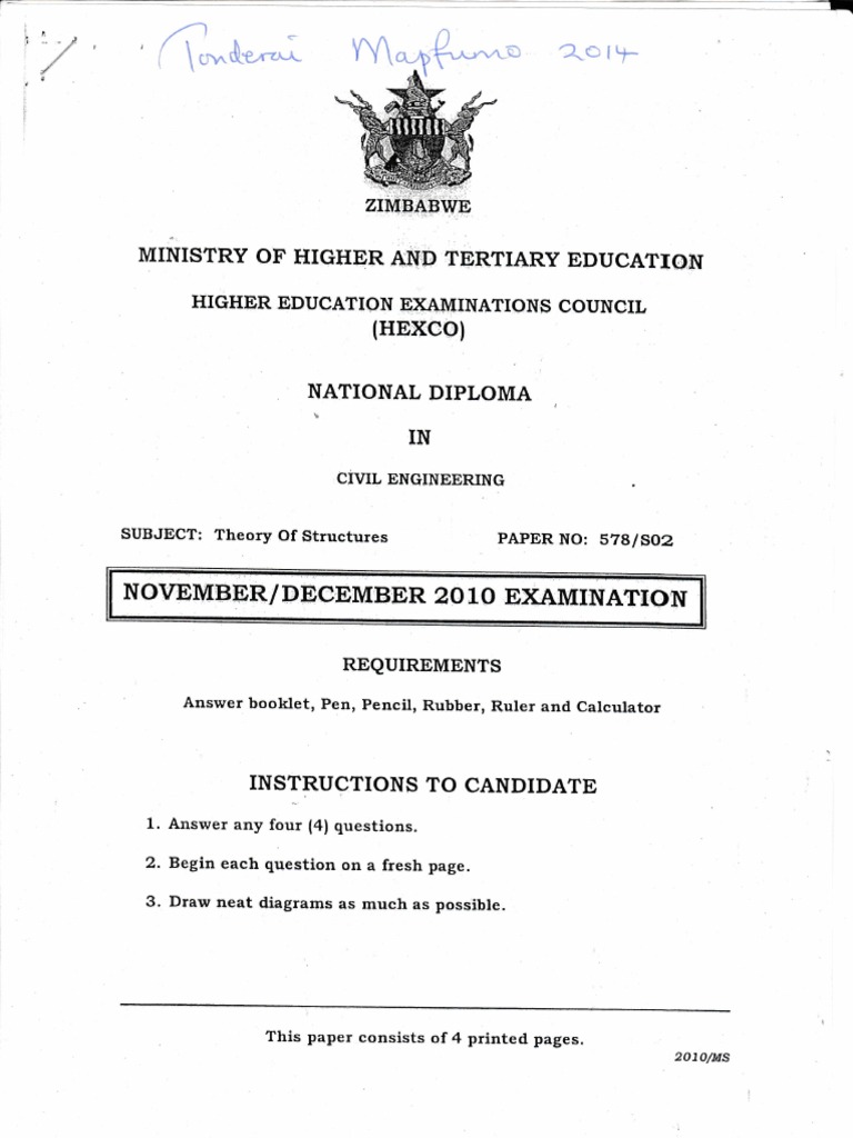 Theory of Structures (Question Papers) | PDF | Bending | Beam (Structure)