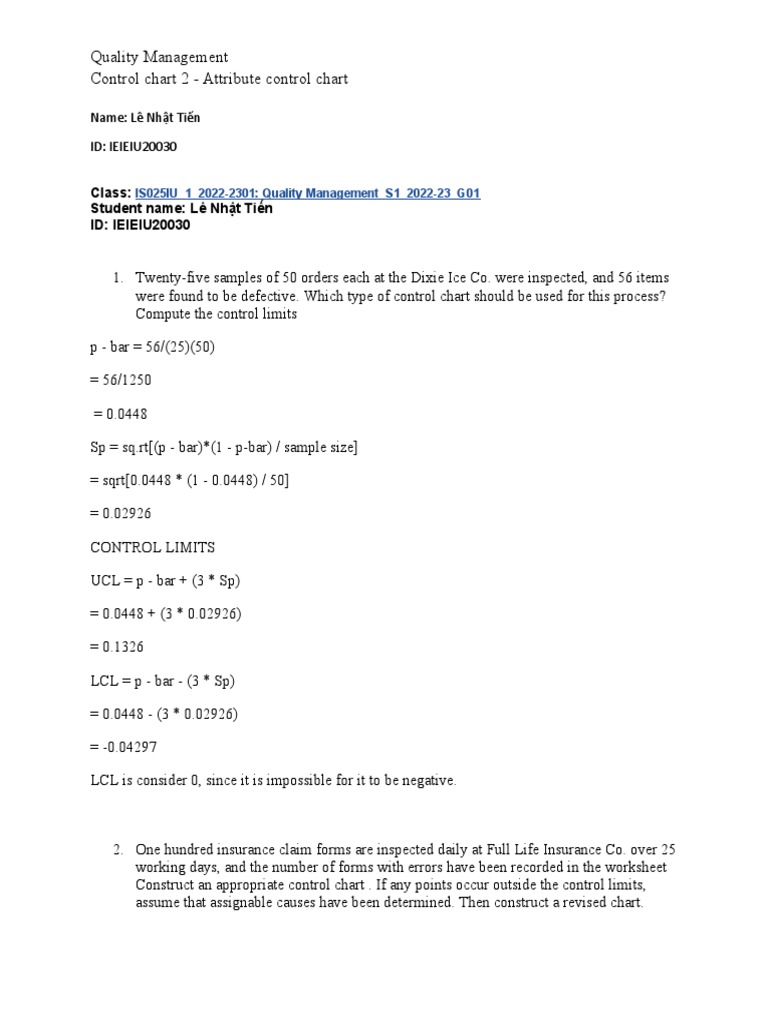 Quality Management Control Chart 2 - Attribute Control Chart | PDF ...