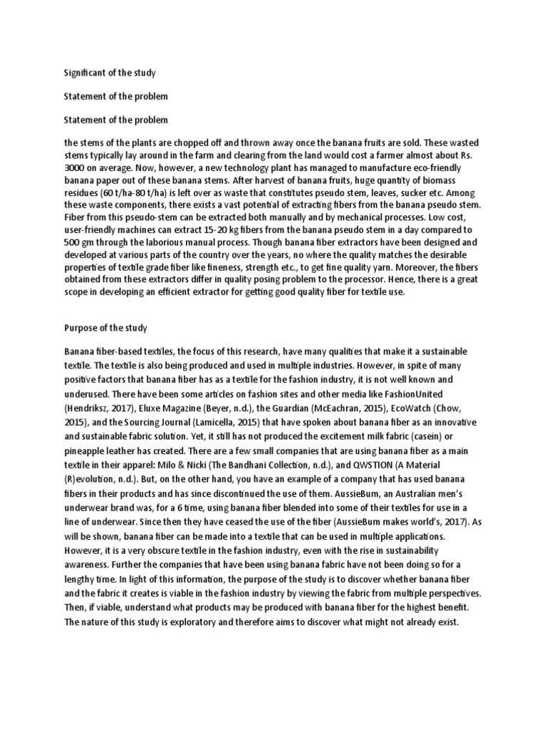 Significant of Study | PDF | Textiles | Banana