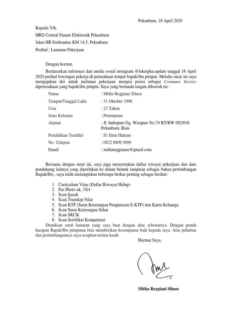 Surat Lamaran Central Panam | PDF