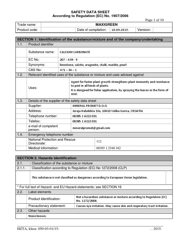 Maxigreen Safety Data Sheet | PDF | Toxicity | Personal Protective ...