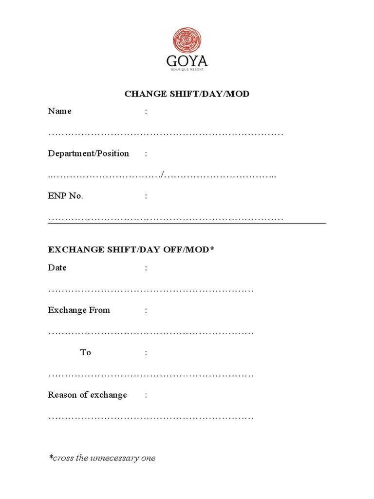 Employee Shift Change Request Form | PDF