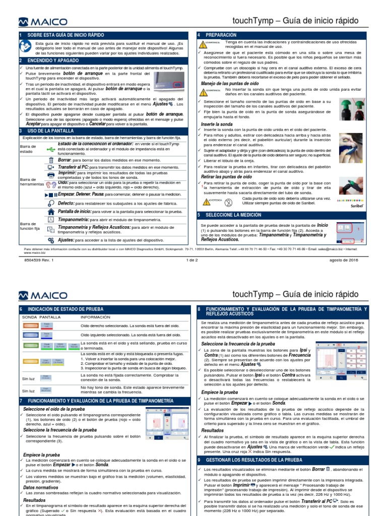 MAICO Touchtymp Guia Rapida | PDF | Oído | Frecuencia