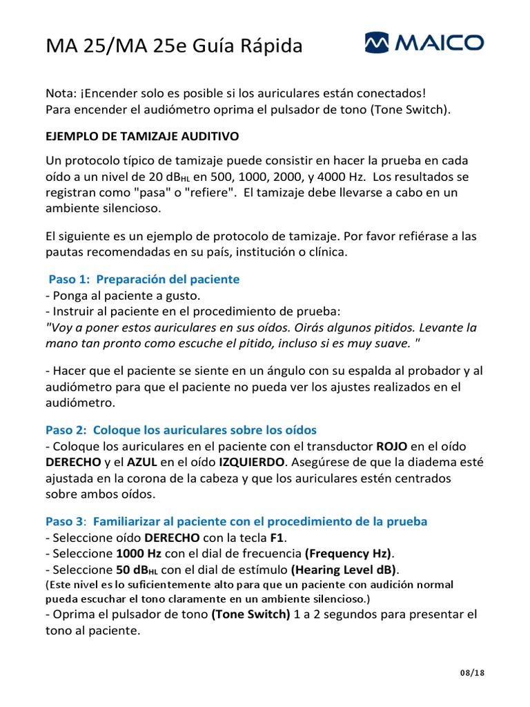 MAICO MA 25 Guia Rapida | PDF | Auriculares | Ciencias de la Salud