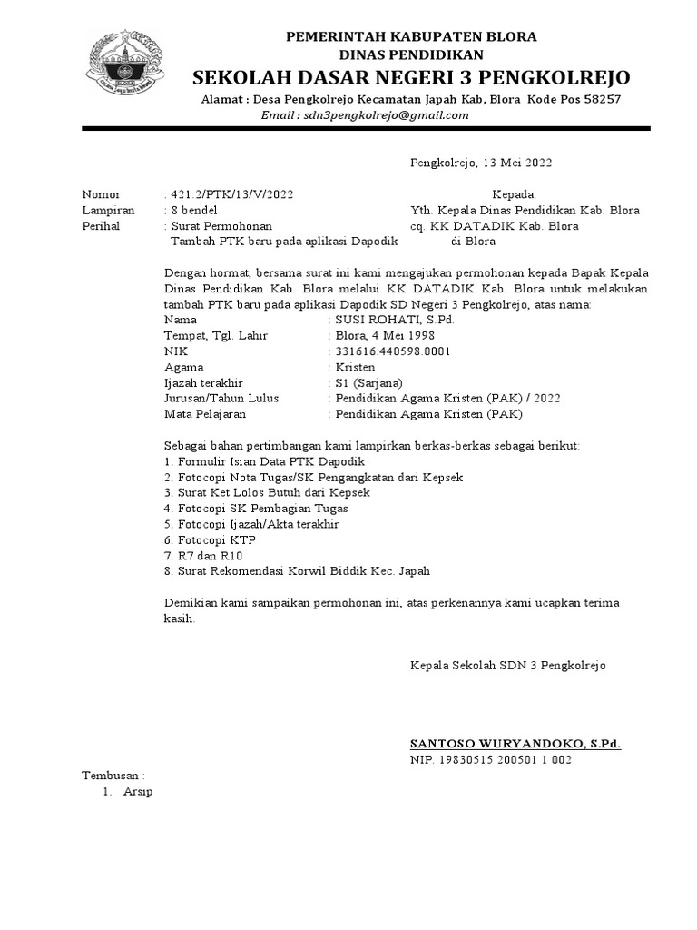 Surat Permohonan Tambah PTK | PDF | Ilmu Sosial | Kesehatan Holistik