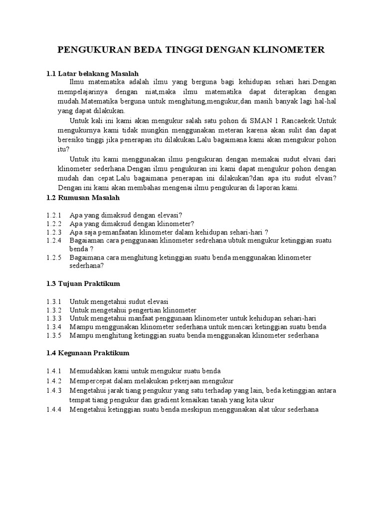 Pengukuran Beda Tinggi Dengan Klinometer | PDF
