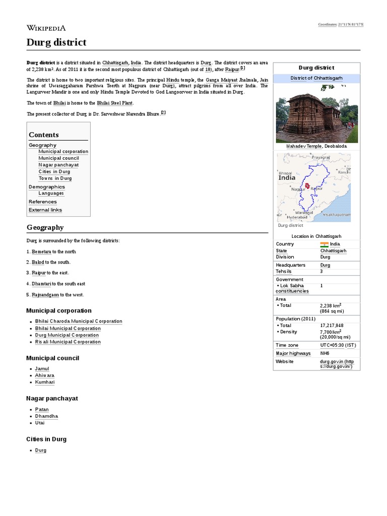 Durg District | Download Free PDF | South Asia