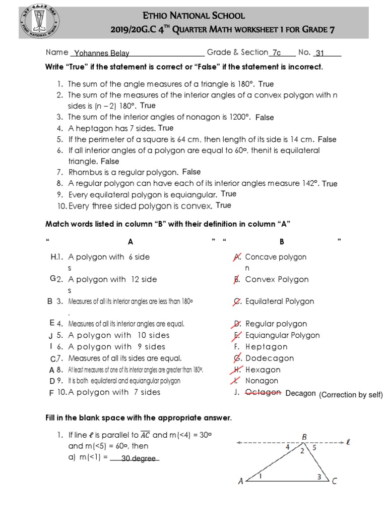Grade 7 Polygon Math Worksheet | PDF | Area | Circle