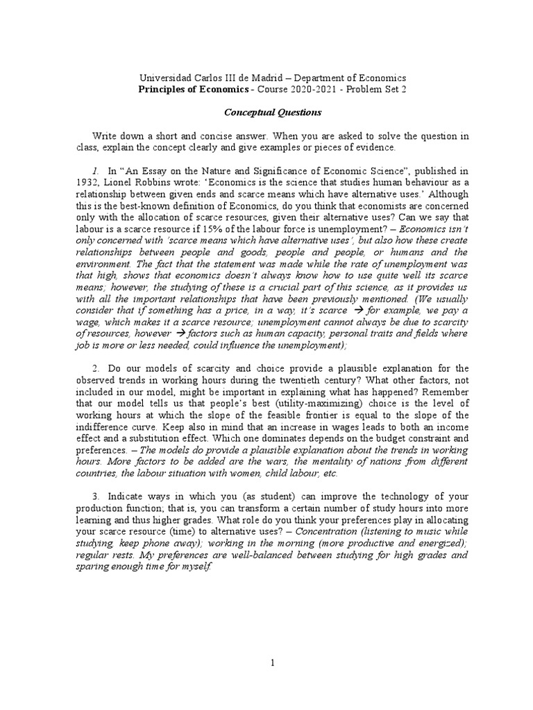 Principles Problem Set 2 | PDF | Economics | Utility