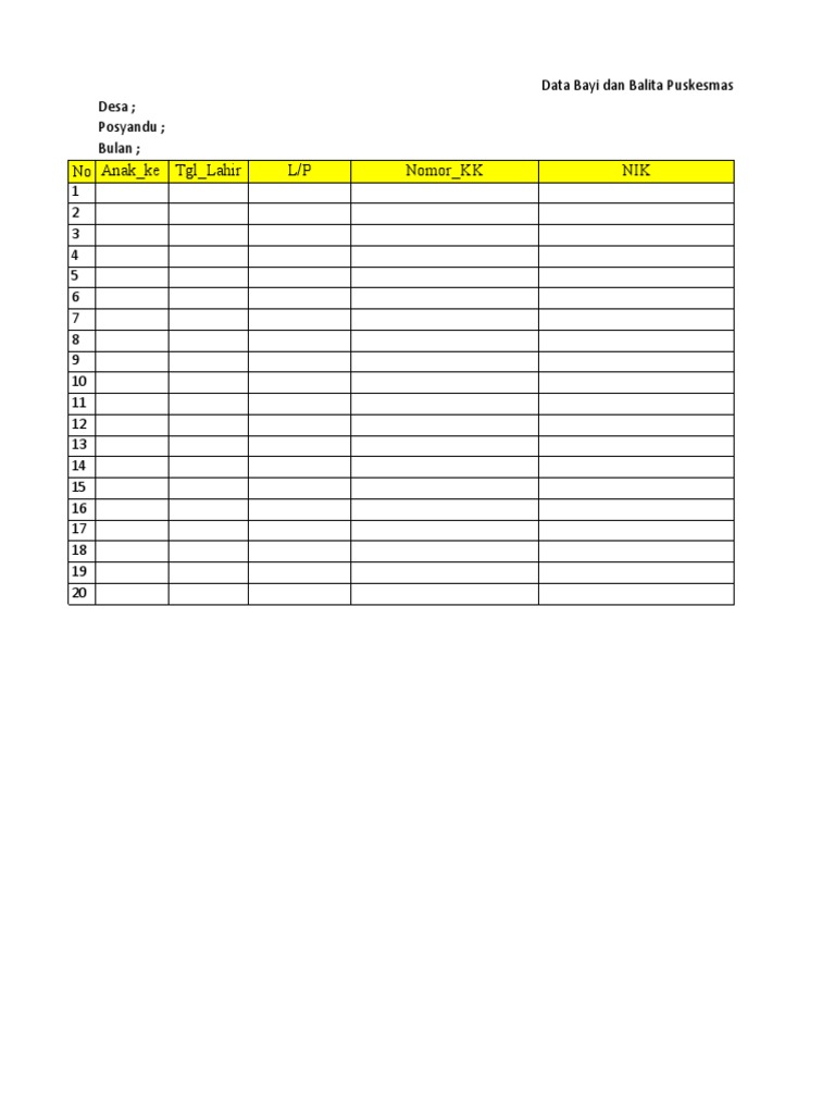 Contoh Format Data Balita | PDF