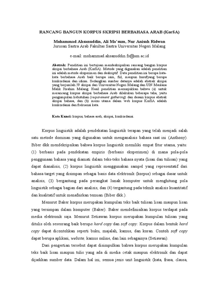 Rancang Korpus Skripsi Bahasa Arab | PDF | Seni & Disiplin Bahasa