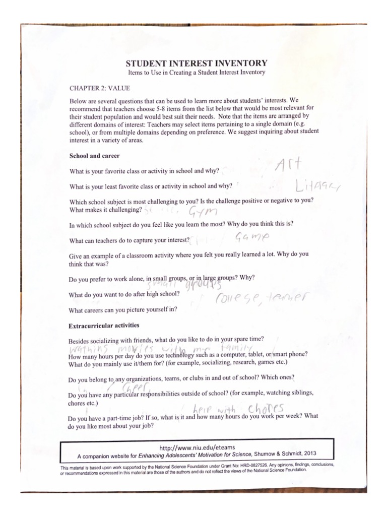 Student Interest Inventory | PDF