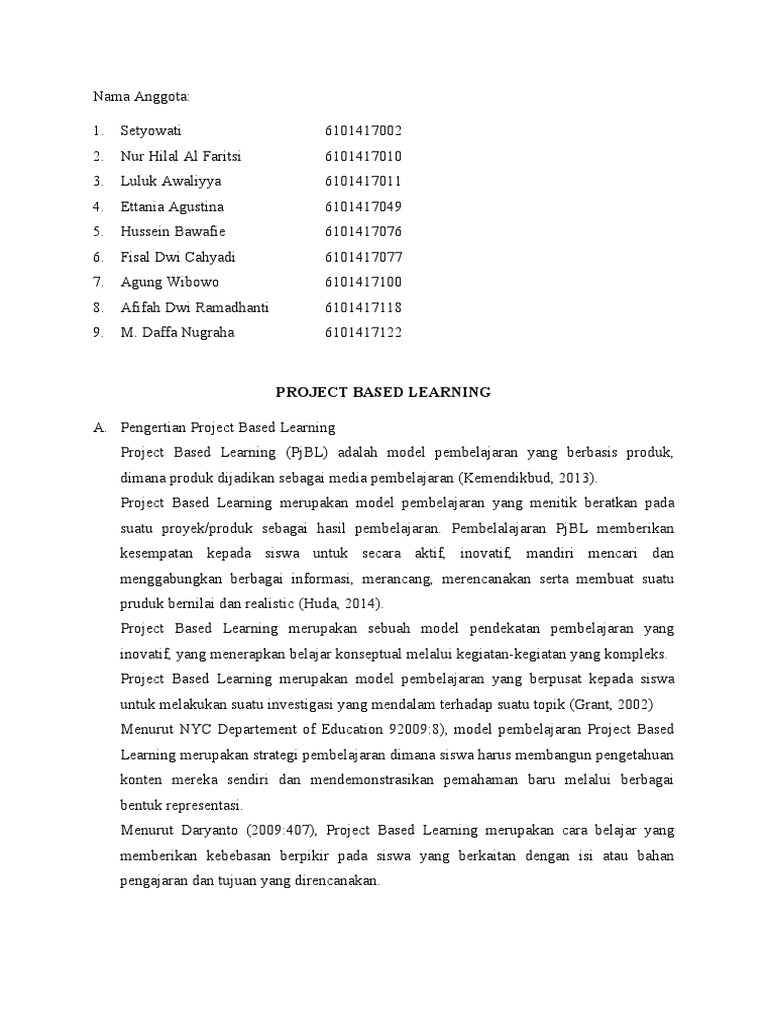 Project Based Learning | PDF | Karier & Perkembangan | Seni