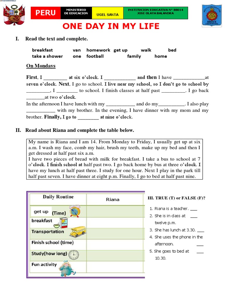 Worksheet #3 - One Day in My Life | PDF