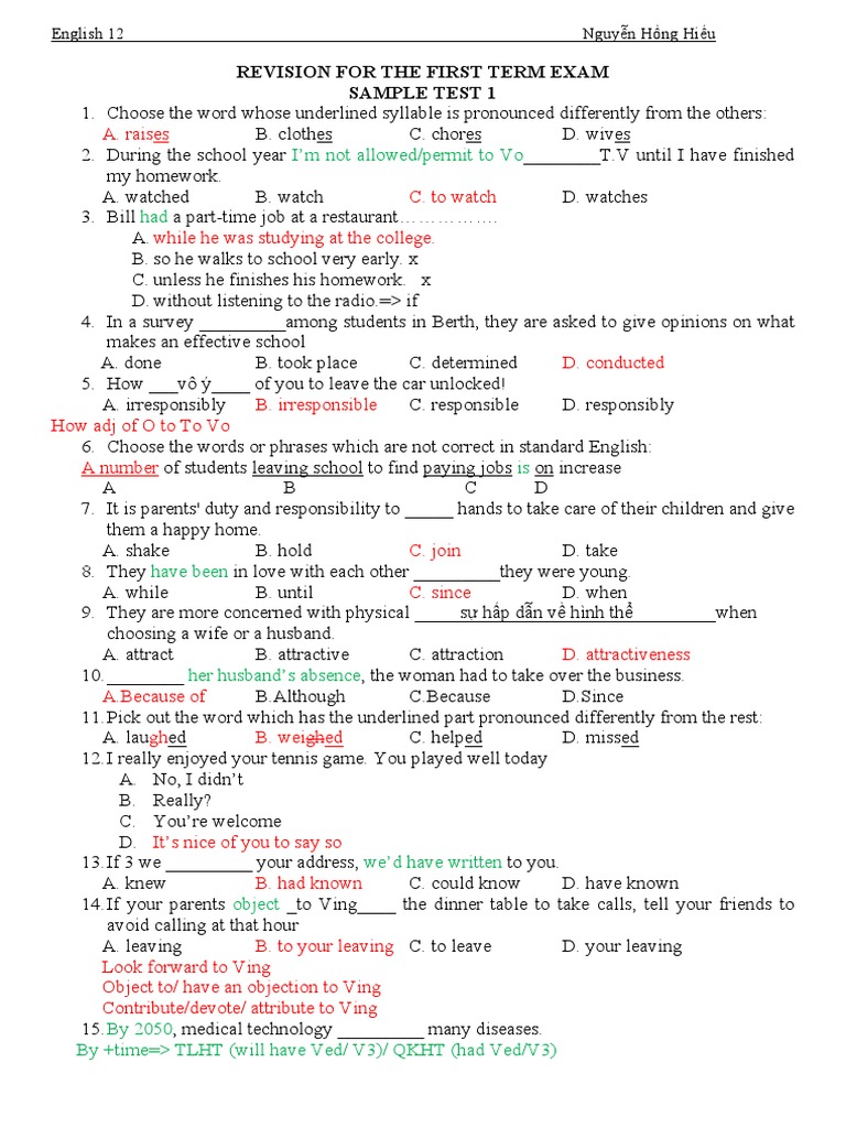 Revision For The First Term Exam 2021 Answer Keys | PDF | Wedding ...