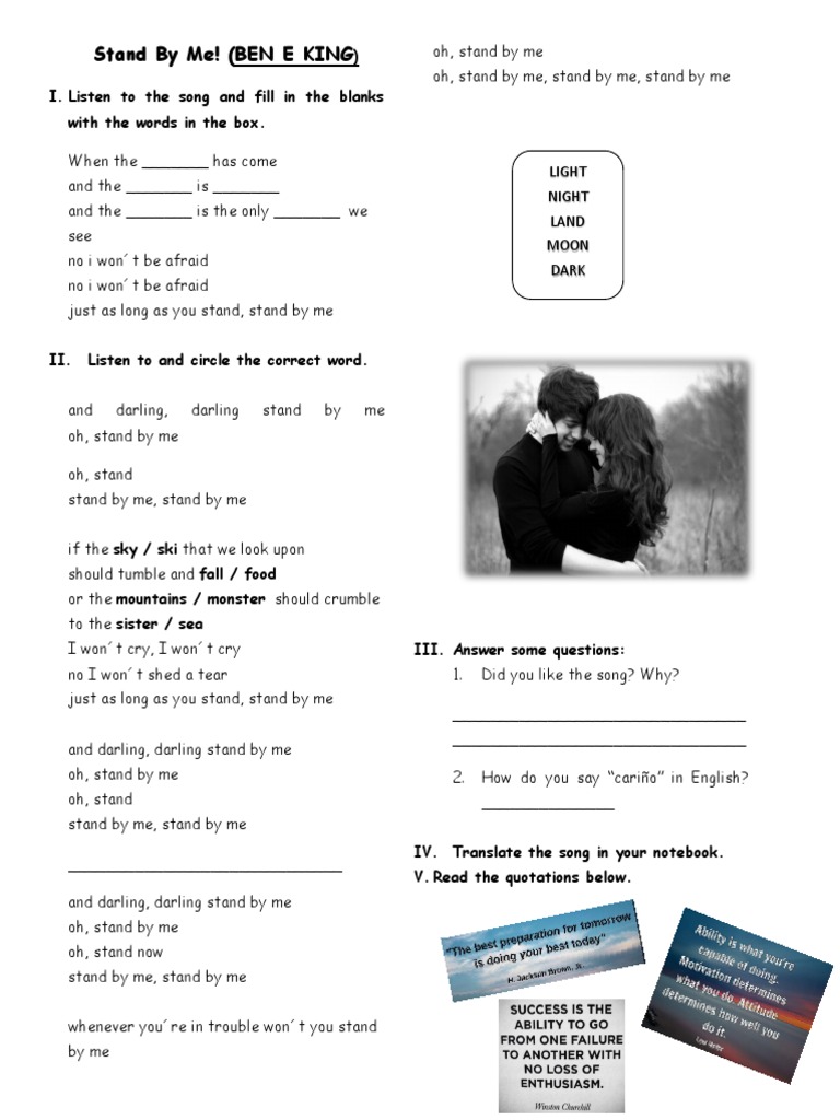 Stand By Me Song Lyrics and Worksheet | PDF