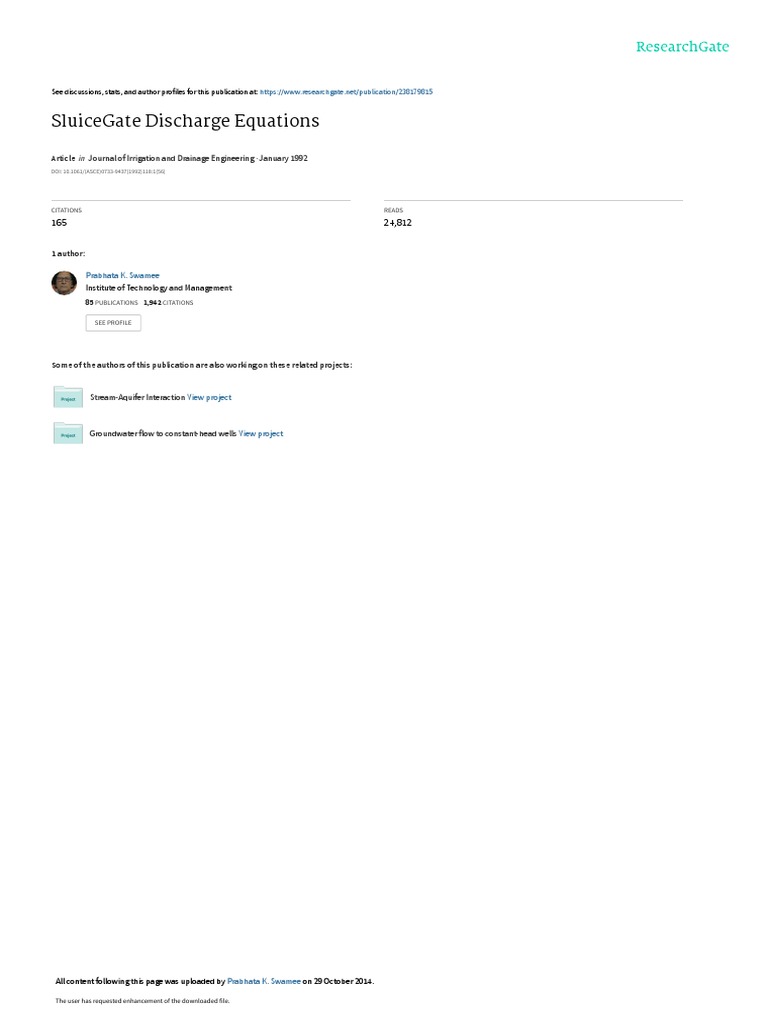 Sluice Valve Discharge | Download Free PDF | Discharge (Hydrology ...