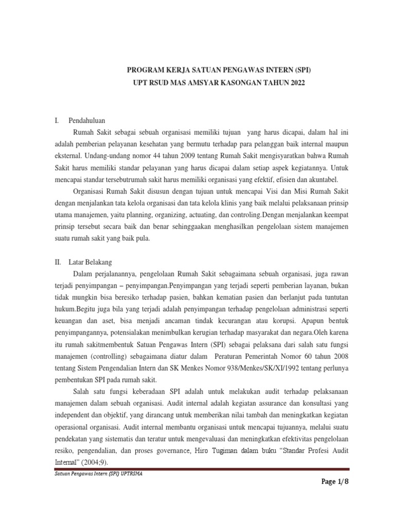 Program Kerja Satuan Pengawas Intern Spi | PDF