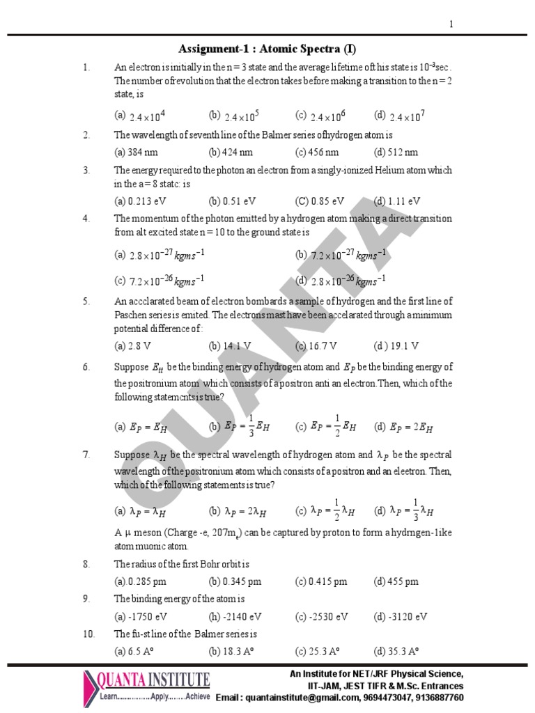 Quanta Atomic Sheet | PDF | Electron | Atoms