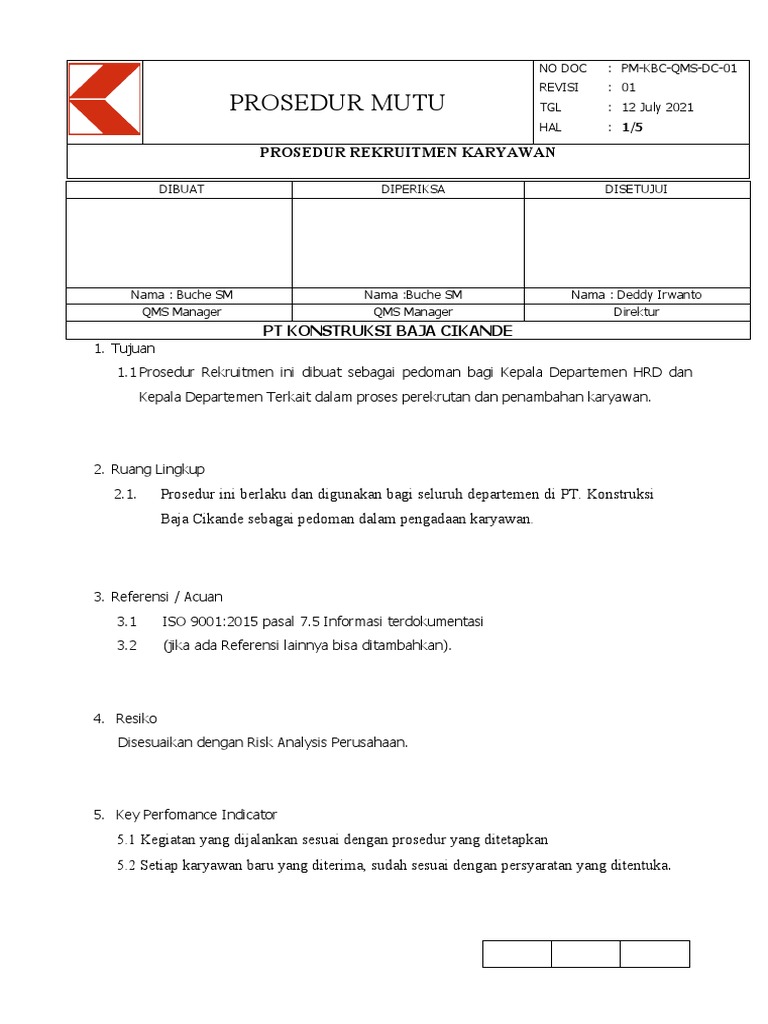 SOP Pengrekruitan Karyawan | PDF