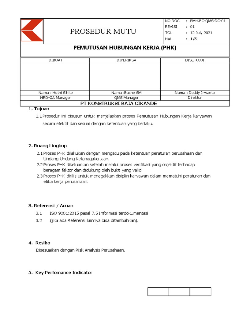 Prosedur PHK Karyawan Efektif | PDF