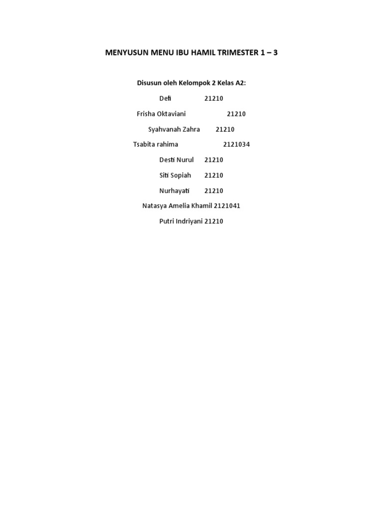 Menyusun Menu Ibu Hamil Trimester 1-3 | PDF