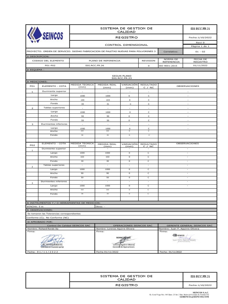 Registro de Control Dimensional | PDF