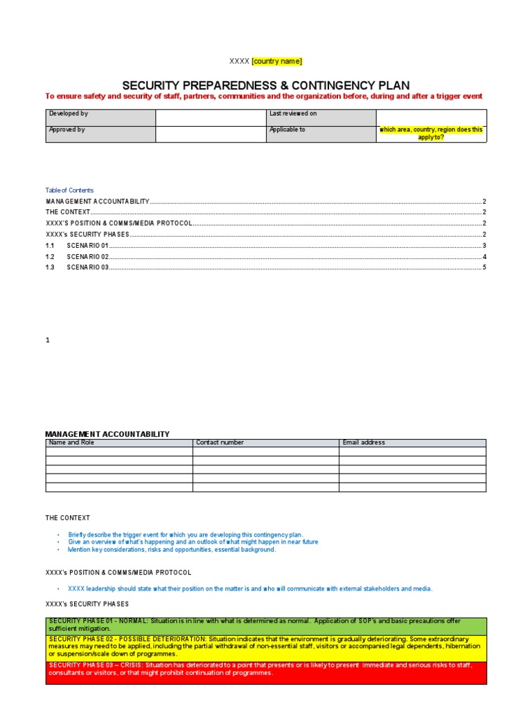 Security Contingency Plan Template Pdf Risk Reputation