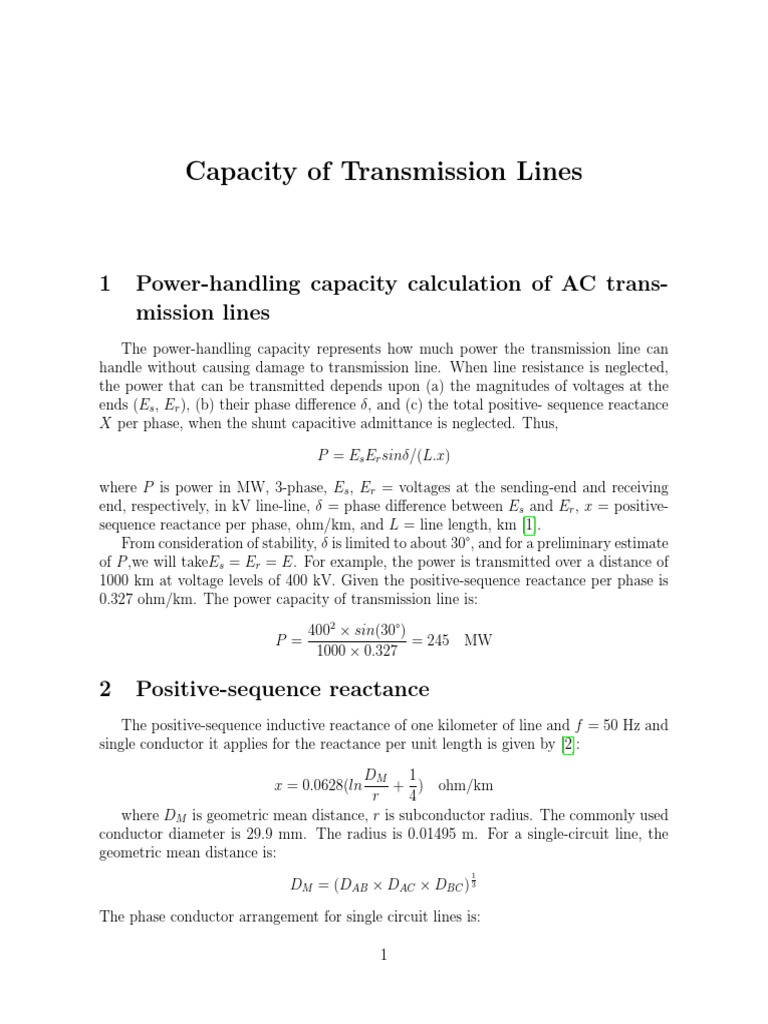 Transmission Line Power Capacity Analysis | PDF | Electric Power ...