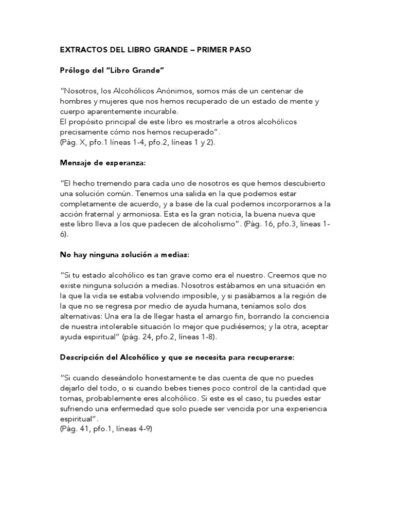 Extractos Del Libro Grande - Primer Paso | PDF | Alcoholismo | Mente