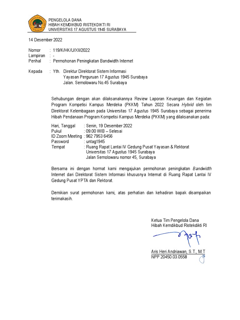 Permohonan Peningkatan Bandwidth | PDF
