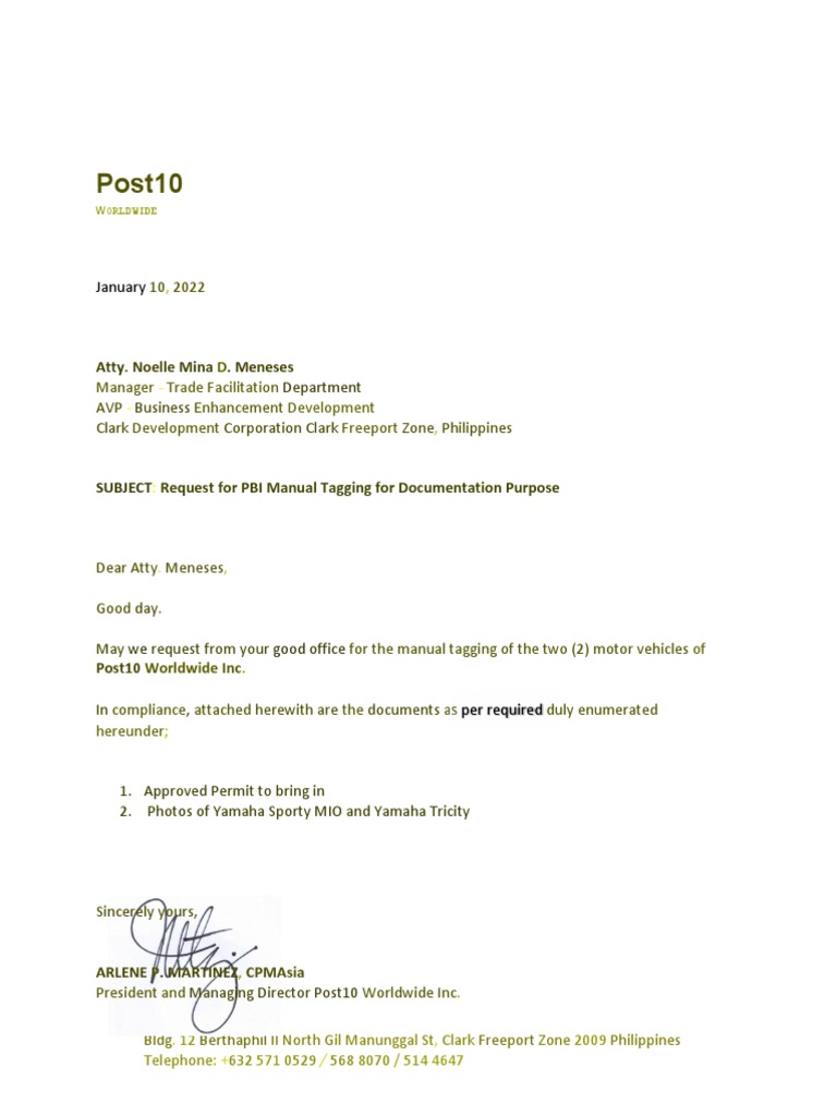 Request Letter PBI Manual Tagging | PDF