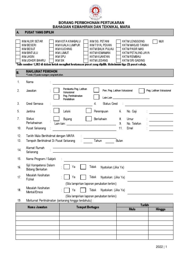 Borang Permohonan Pertukaran BKT 2022 | PDF