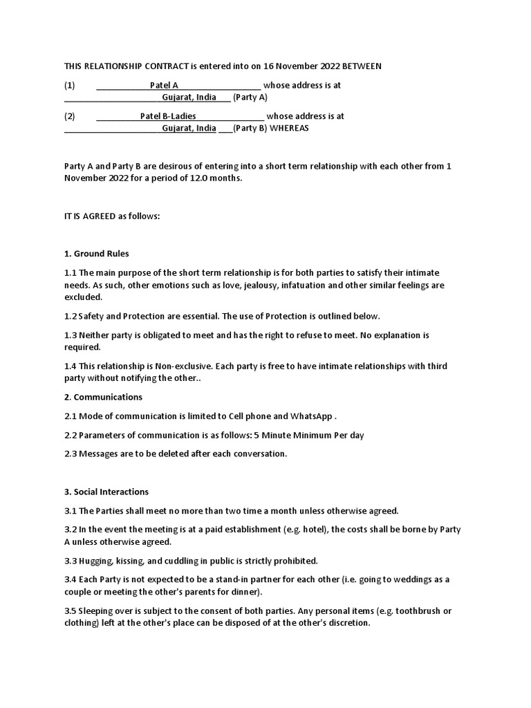 Open Relationship Contract | PDF | Sexual Intercourse | Consent