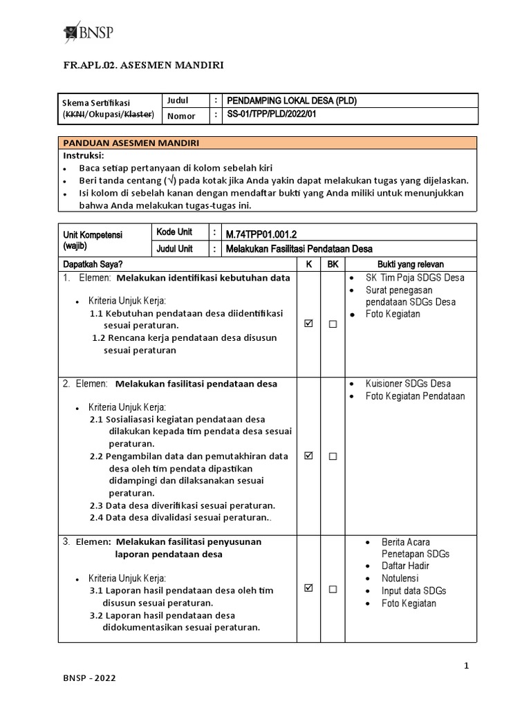 Contoh Asesmen Mandiri | PDF