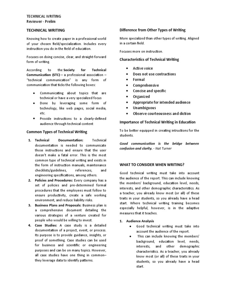 Reviewer (TechWriting) : PRELIM | PDF | Technical Communication | Human Communication