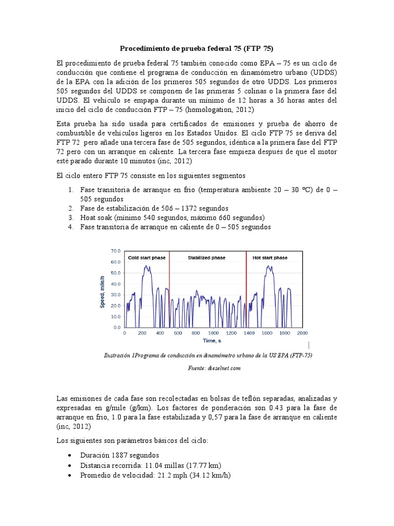 Procedimiento de Prueba Federal 75 FTP75 | PDF | Transporte | Vehículos