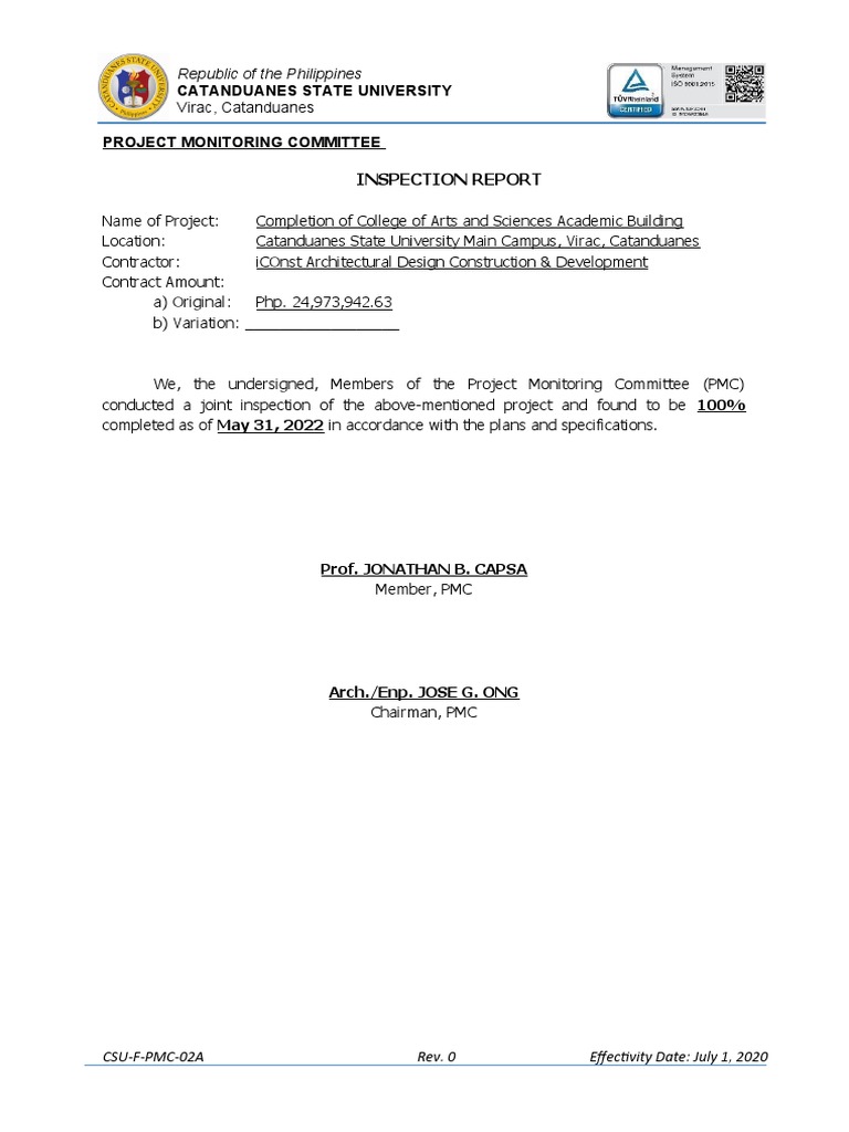 INSPECTION REPORT For Billing | PDF