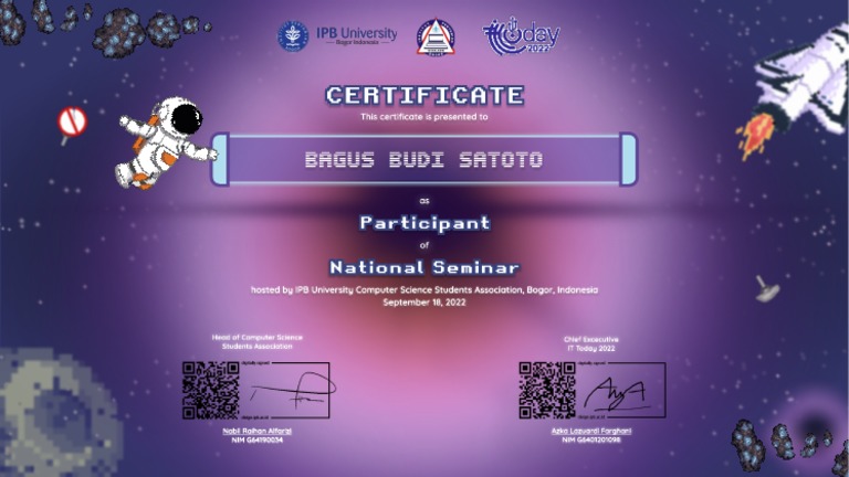 BAGUS BUDI SATOTO - National Seminar Certificate | PDF