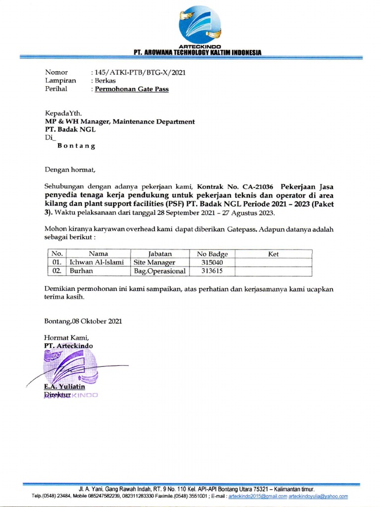 Permohonan Pembuatan Gate Pass | PDF