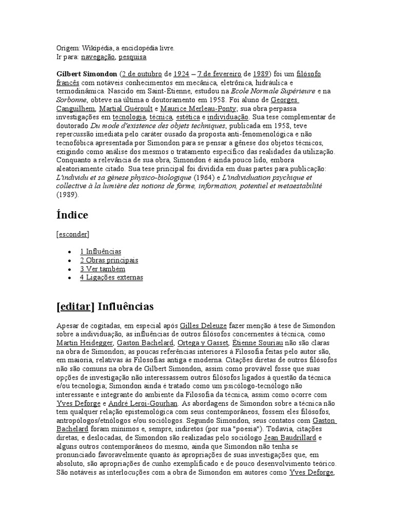 Gilbert Simondon - Wikipédia | PDF | Science