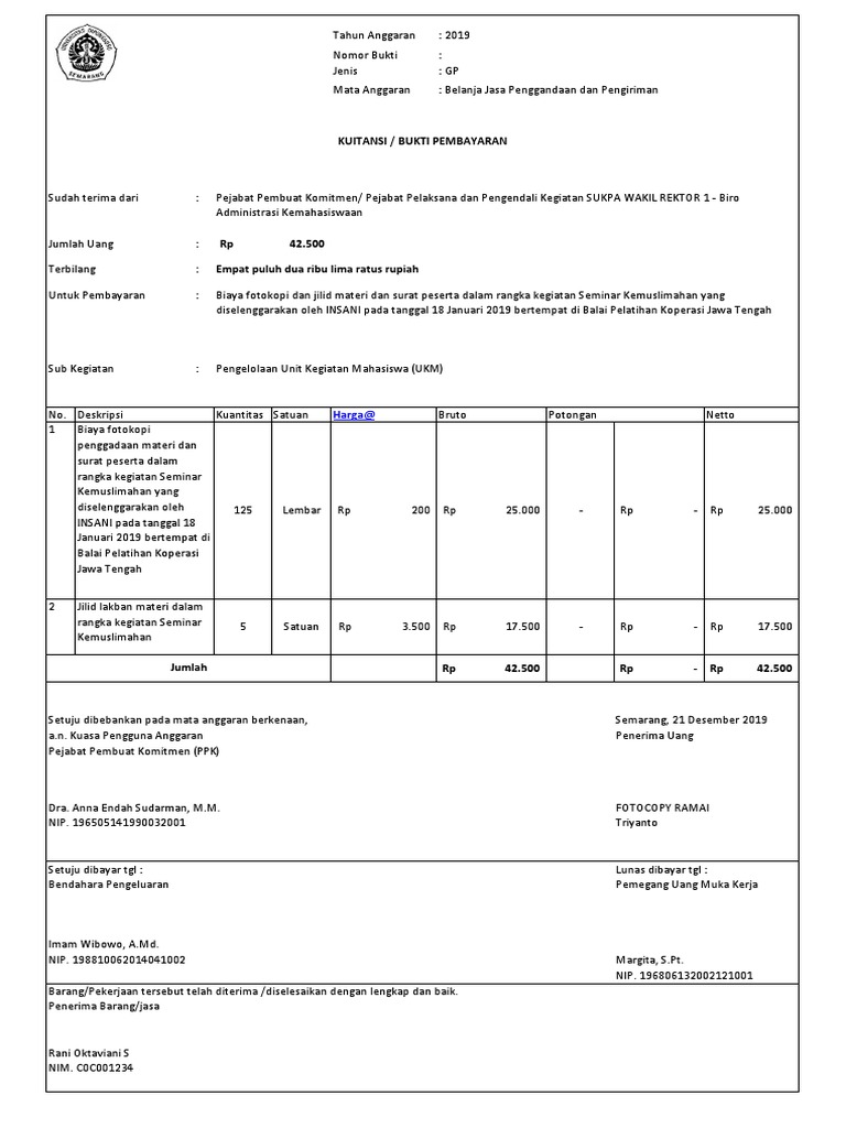 CTH Kuitansi Fotocopy Dan Jilid | PDF
